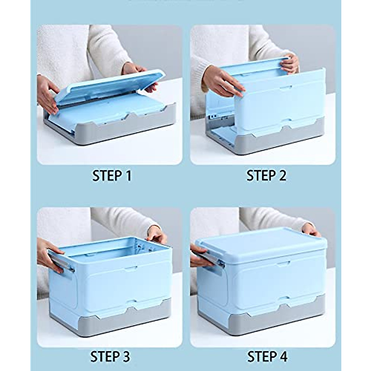 Collapsible Storage Bins with Lid&Handle Stackable Organizer Bins, Blue, 2 Pack