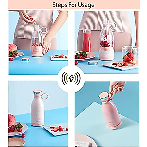Personal Size Blender, Portable Blender, Battery Powered USB Blender, with Four Blades, Mini Blender Travel Bottle for Juice, Shakes, and Smoothies (Pink)