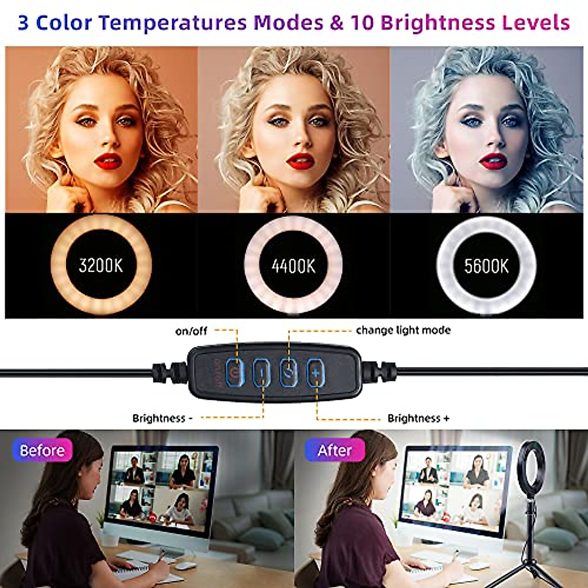 Webcam Ring Light for Laptop, 6 inch Zoom Lighting,Video Conference Lighting, MacBook Ipad Light for Teleworking/Zoom Calls/Self Broadcasting/Live Streaming/YouTube Video/TikTok