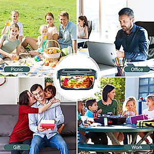 Benooa Electric Heating Lunch Box,3 in 1 Heated Lunch Box for Adults,60W 12/24/110V Leakproof Portable Food Warmer Heater for Car Truck Office Home With Sauce Box & Bag