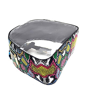 Multicolor Snake Print Stadium Clear Womens Fashion Backpack Purse Crossbody SET (Multi 1 - Green/Blue/Fuchsia)