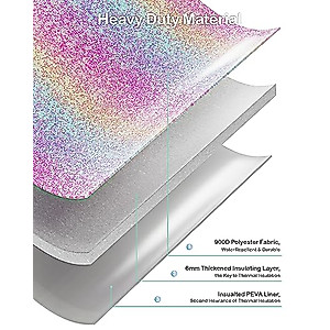 Bagseri Kids Lunch Box Insulated - Lunch Bag for Girls with Buckle Handle and Cup Holder - Portable Reusable Toddler Leak-proof Lunchbox for School and Daycare, Glitter Blue, Mermaid