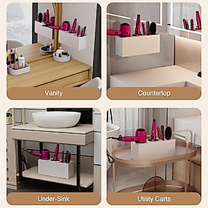 ZASIMO Wall Mount Hair Tool Organizer, Acrylic Hair Dryer Holder with 2 Stainless Steel Cup, Bathroom Accessories Storage for Blow Dryer, Curling Wand, Flat Iron, Hair Straighteners