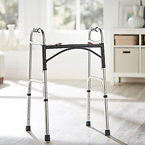 McKesson Folding Walker with Rubber Tips - Adjustable Height, Lightweight Mobility Aid, 350 lb Weight Limit, 1 Count