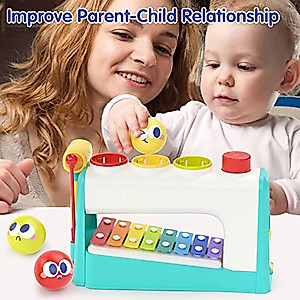 HOLA Toys for 1 Year Old Boy Gifts- 4 in1 Musical Pounding Toy with Xylophone, Baby Toys 12-18 Months, 1 Year Old Toys for Boys Toddler Toys Age 1-2 3, Montessori Toys for 1 Year Old Girl Gifts