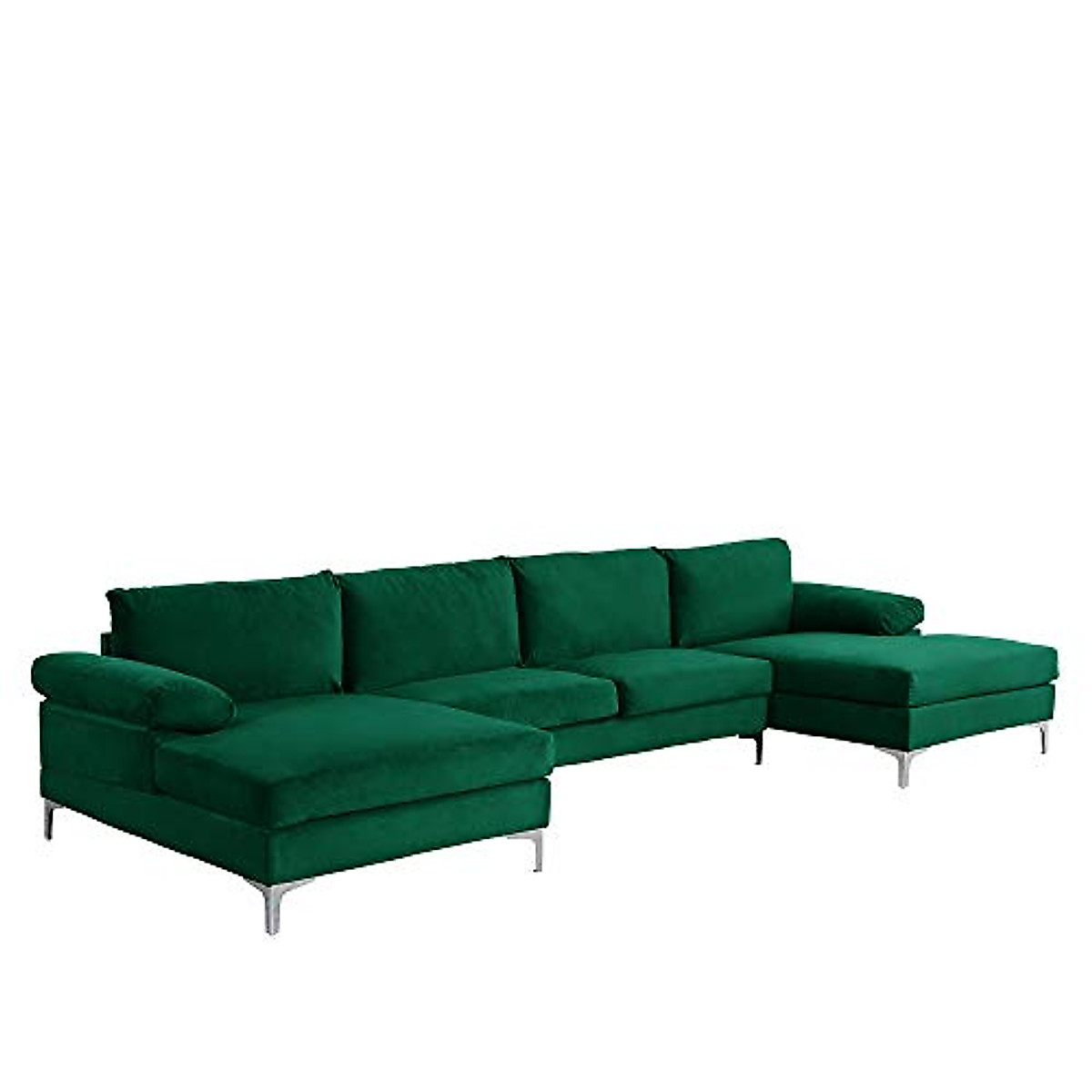 Casa Andrea Milano Modern Large Velvet Fabric U-Shape Sectional Sofa, Double Extra Wide Chaise Lounge Couch