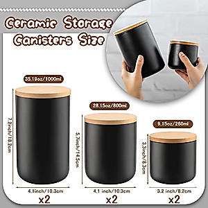 Hoolerry Black Kitchen Canisters Airtight Coffee Canisters Set with Bamboo Lids Set of 6 Flour and Sugar Containers Ceramic Airtight Jar for Food Coffee Tea Spice Seasoning, 3 Sizes