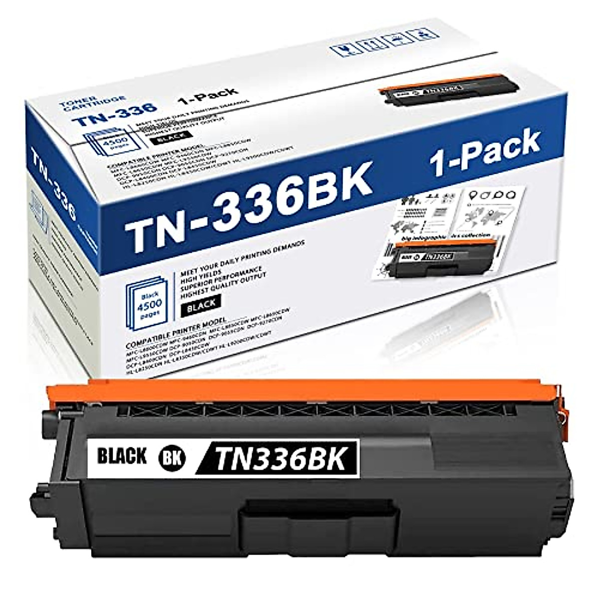 TN336 Toner Cartridge: Compatible 1 Pack TN336BK High Yield Black Toner Cartridge Replacement for Brother TN336 HL-L8250CDN MFC-9460CDN L8600CDW L9550CDW DCP-9050CDN 9055CDN 9270CDN Printer
