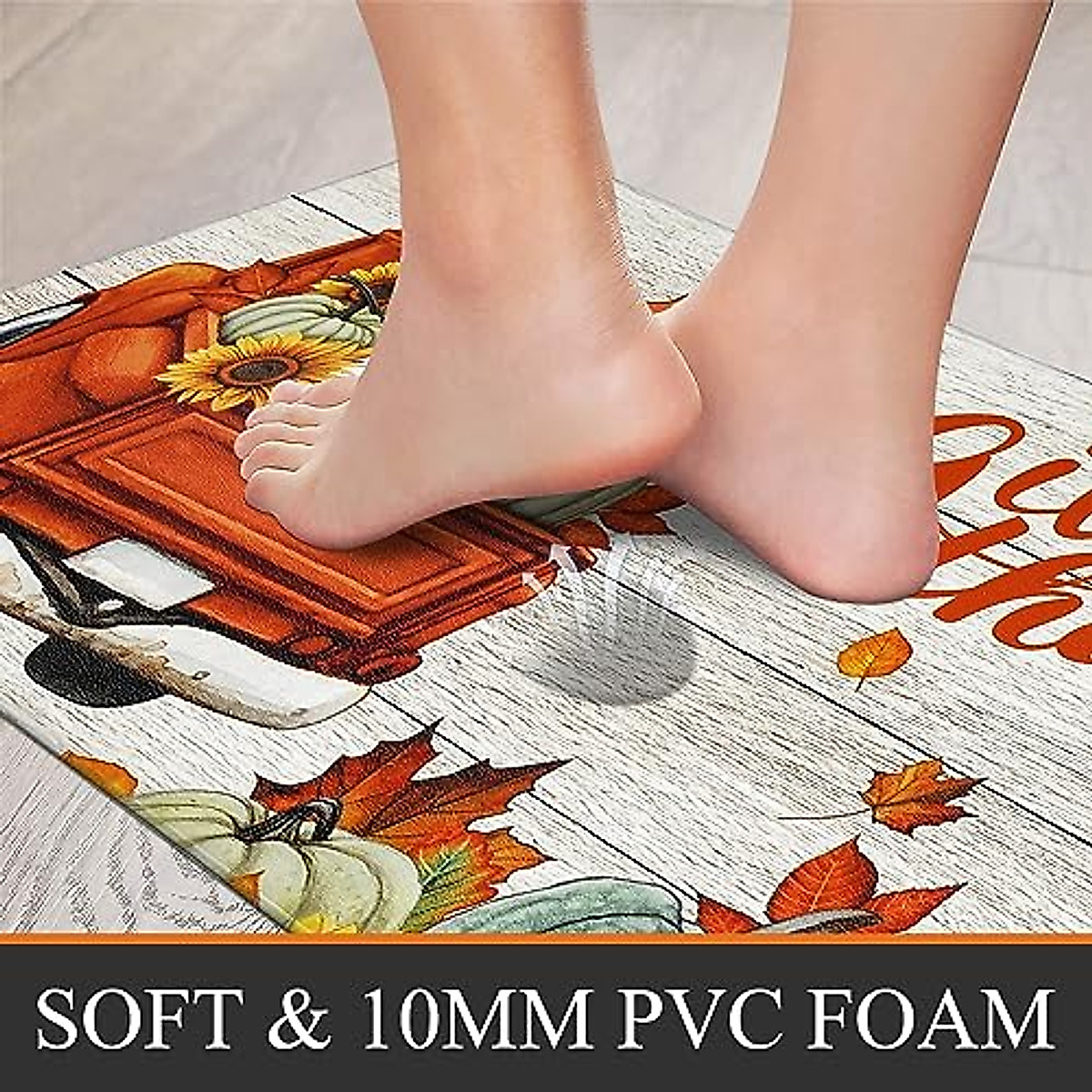 Bsmathom Anti Fatigue Kitchen Rug Set of 2, Cushioned Non Slip Kitchen Rugs and Mats, Pumpkin Kitchen Mats for Floor Set, Waterproof Kitchen Rug Runner Floor Mats for Home Kitchen