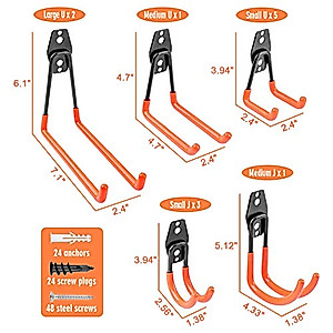 REMIAWY Garage Hooks, Heavy Duty Garage Storage Hooks Steel Tool Hangers for Garage Wall Mount Utility Hooks and Hangers with Anti-Slip Coating for Garden Tools, Ladders, Bikes, Bulky Items 12 Pack