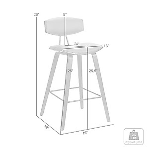 Armen Living Fox 25.5" Counter Height Grey Faux Leather and Walnut Wood Mid-Century Modern Bar Stool