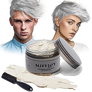 4.23 oz Temporary Silver White Hair Spray Color Wax with Dye Brush, Instant Natural Hairstyle Cream, Disposable Coloring Mud for Women Men Youth, Washable Styling Pomades