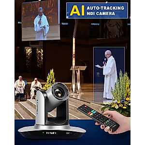 FoMaKo NDI Camera, AI Auto Tracking HDMI PTZ Camera, 20x Optical Zoom LAN USB3.0 HDMI Camera for Church Services Worship Education, PoE 1080P60 FMK20UH NDI (NDI 6 & NDI HX3 Certified)