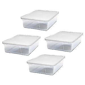 HOMZ 28 Quart Snaplock Clear Plastic Storage Tote Container Bin with Secure Lid and Handles for Home and Office Organization, (4 Pack)