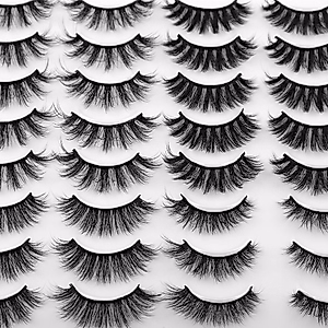 JIMIRE 20 Pairs False Eyelashes 4 Styles Fluffy Eyelashes Pack 3D Volume Faux Mink Lashes Packs