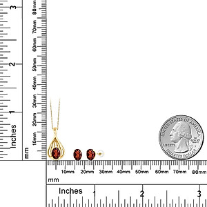 Gem Stone King 10K Yellow Gold 6X4MM Oval Gemstone Birthstone and White Diamond Pendant Earrings Jewelry Set For Women | With 18 Inch Gold Chain