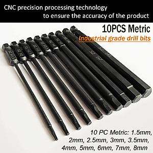 100mm Extended Allen Wrench Drill Bit Set, PTSLKHN 10pc Metric Hex Impact Driver Bits, Magnetic Hex Drill Bits Set