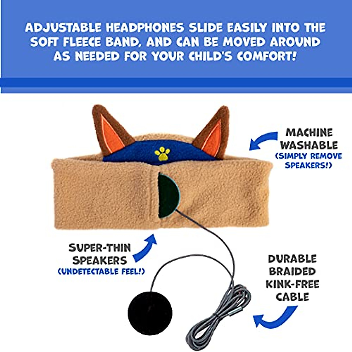 Paw Patrol Kids Headphones by CozyPhones - Over The Ear Headband Headphones - Volume Limited with Thin Speakers & Soft Headband – Chase