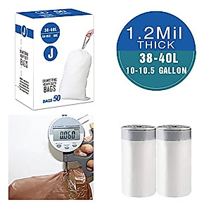 Simplelisa Code J (50 Count) 10-10.5 Gallon Heavy Duty Drawstring Plastic Trash Bags Compatible with simplehuman Code J | 1.2 Mil | White Garbage Can Liners 10-10.5 Gallon/38-40 Liter