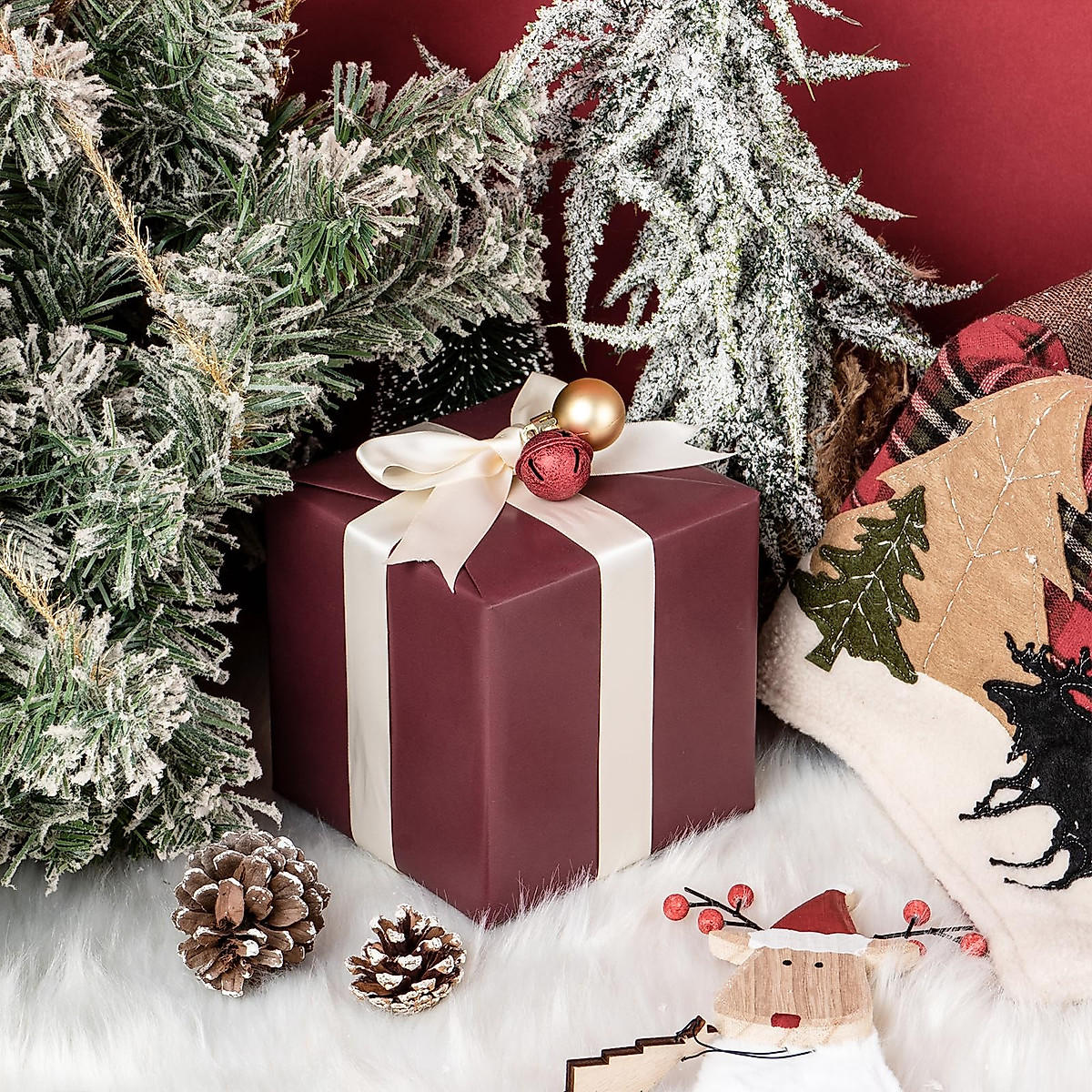 RUSPEPA Wine Red Wrapping Paper Solid Color- Mini Roll - for Christmas, Wedding, Birthday, Shower, Congrats, and Holiday - 17.5 Inches X 32.8 Feet