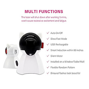 Cat Toy Interactive Automatic, Motion Activated Laser Toy for Indoor Cats/Dogs/Kitten/Kitty, USB Rechargeable, Auto On/Off, Fast and Slow Random Pattern, Silent Pet Laser Pointer Toy (P08)