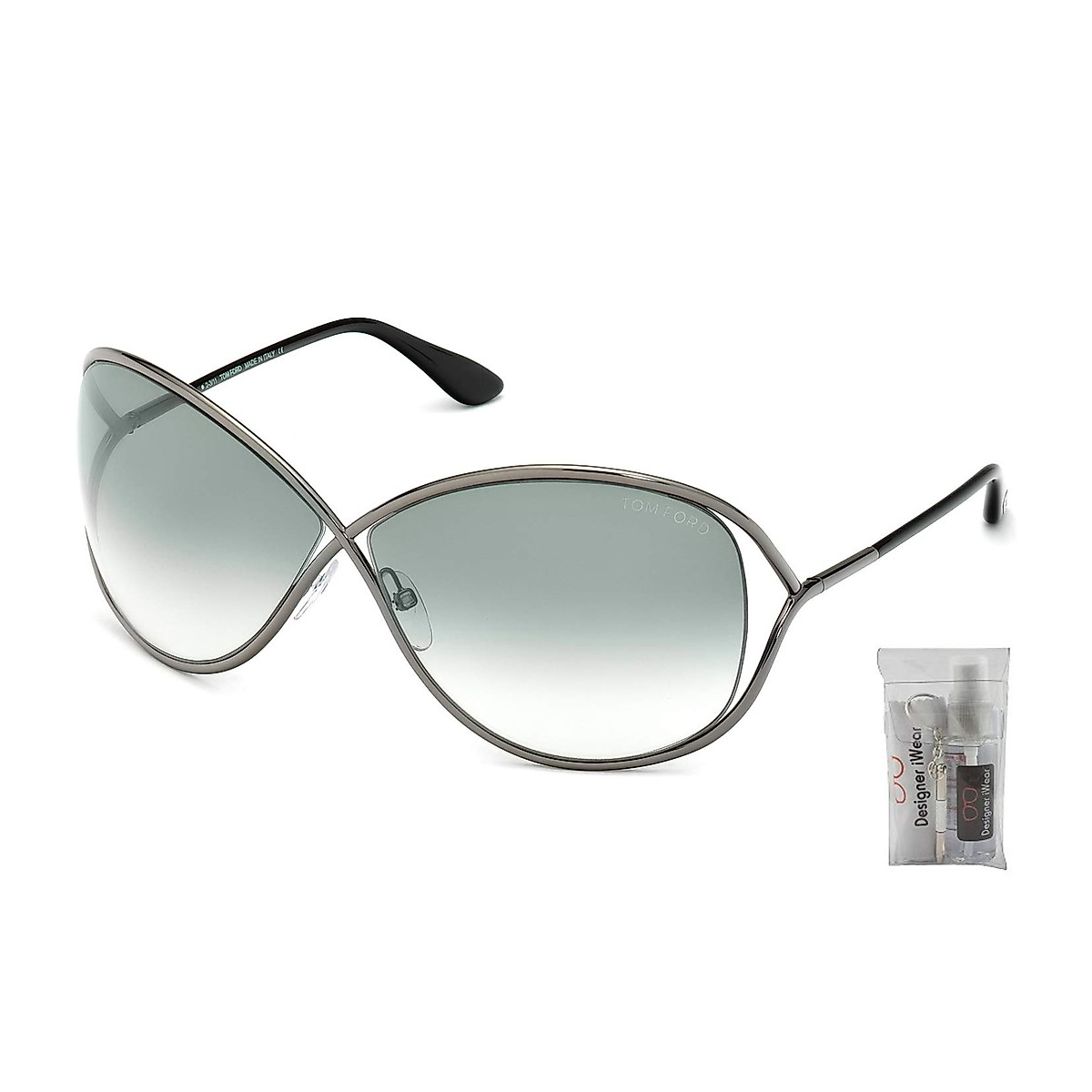 Tom Ford Miranda 08B 68M Shiny Gunmetal/Gradient Smoke Lenses Geometric Sunglasses for Women + BUNDLE with Designer iWear Eyewear Kit