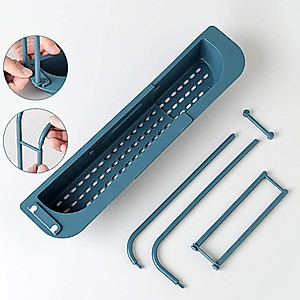 Telescopic Sink Storage Rack Holder Tray Expandable Drain Basket Rack Adjustable Sponge Soap Holder Drainer Sink Tray for Home Kitchen (BLUE)