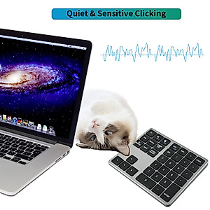 LOONASA Bluetooth Number Pad, Rechargeable Wireless Numeric Keypad, Three Mode, Slim & Silent Design, 35-Keys External Numpad USB Keyboard for MacBook, iPad, iPhone, iOS, Laptop, Windows, Android, PC