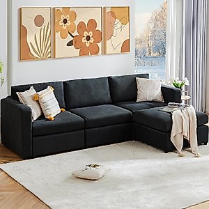 Sweetcrispy SF-1-M01-0227 Sectional Couches for Living Room, 4-Seat Sofa, Dark Grey