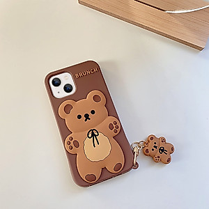DOGODON Creative 3D Case for iPhone 13 Mini Soft Silicone Cute Animal Cartoon Kawaii Girls Women Teenager Shockproof Protective Cover 2021 5.4 Inch (Bear with Pendant)