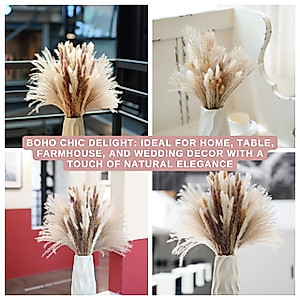 Natural Dried Pampas Grass Bouquet - 85 PCS with Bunny Tails, Dried Flowers, and Pompas for Boho Home Decor, Wedding Floral Arrangements, Rustic Farmhouse Party in White and Brown