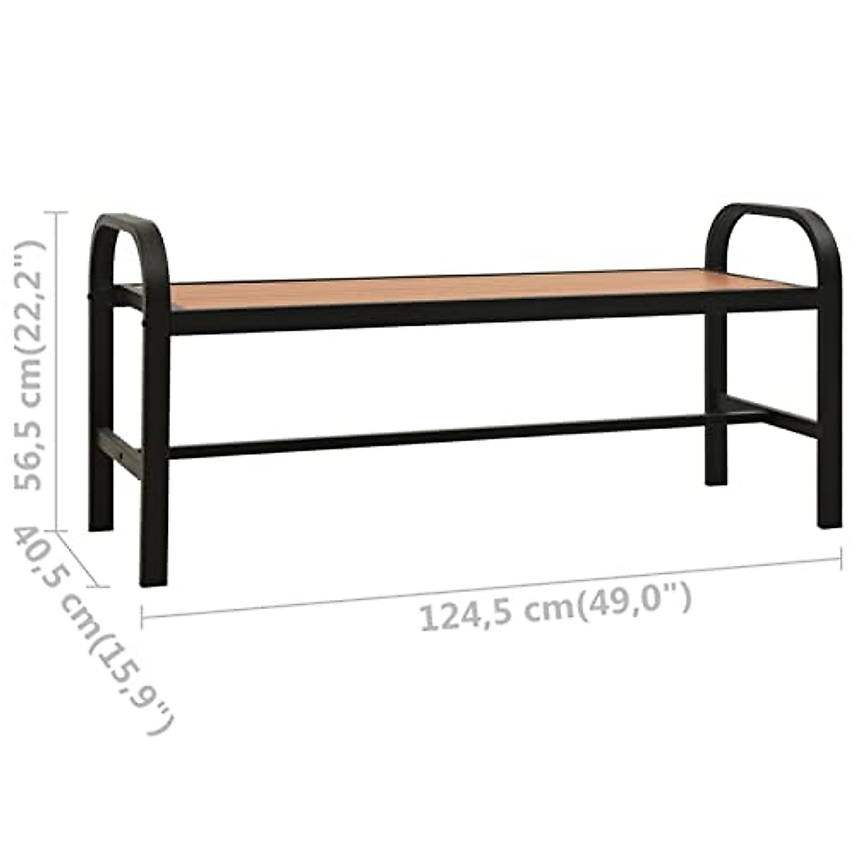 Tidyard Patio Bench, WPC Seat Park Bench, Wooden Outdoor Bench Chair Steel Legs Brown and Black for Garden Entryway Yard Porch Backyard 49 x 15.9 x 22.2 Inches (W x D x H)