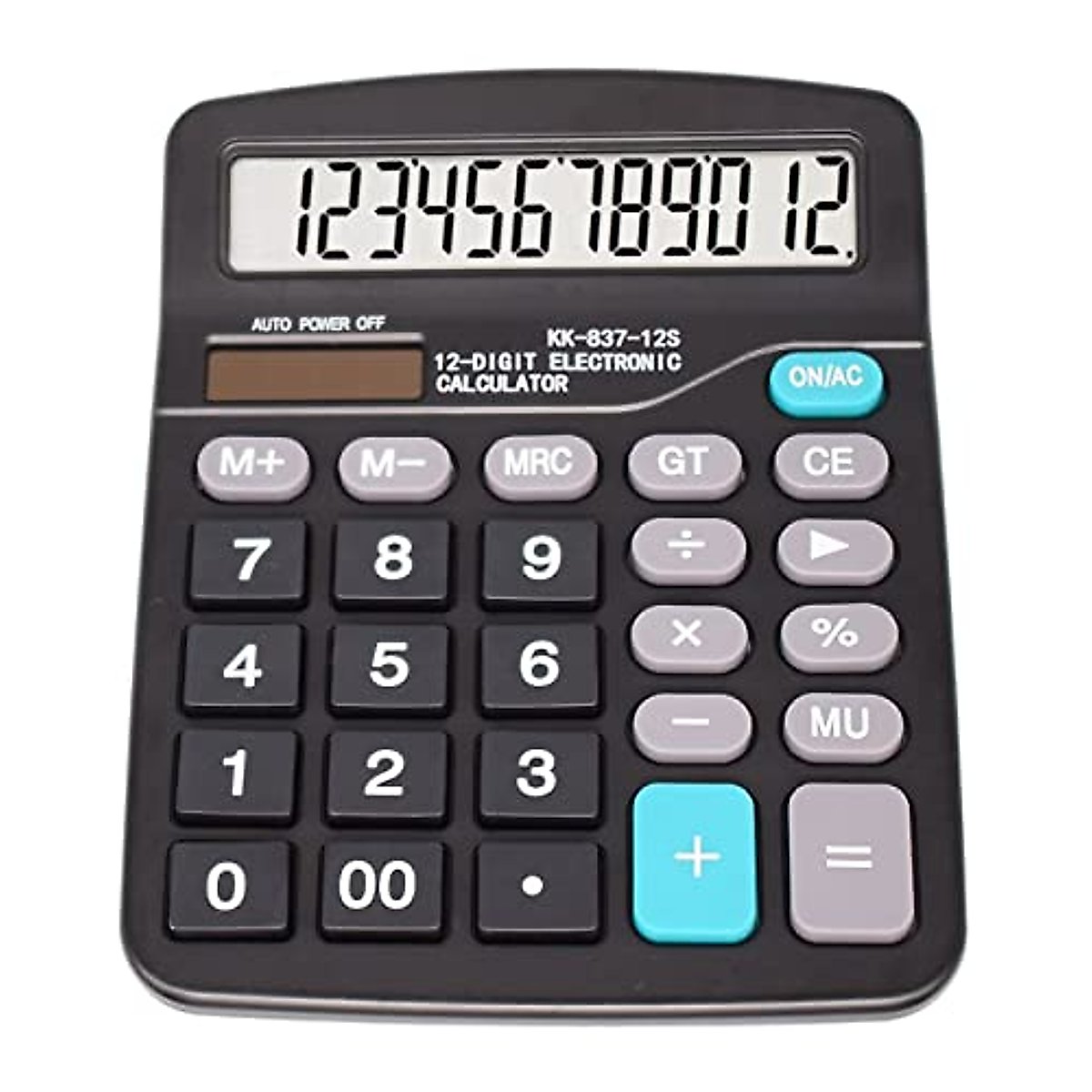 LIJUST Calculators, KK-837-12S Standard Function Desktop Calculator, 12 Digit Large LCD Display, Battery and Solar Powered Basic Calculators for Office, Primary School, Market or Home Use, Black