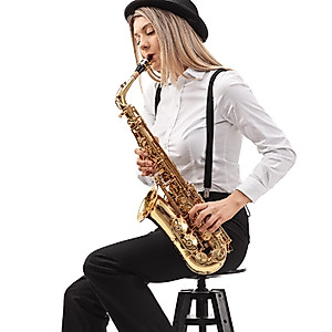 24.5 mm Alto Saxophone Sax Bend Neck Brass Material, 7 Pcs Replacement Part Includes Saxophone Mouthpiece Metal Ligature 2.5 Reeds Cushions Pads Plastic Cap