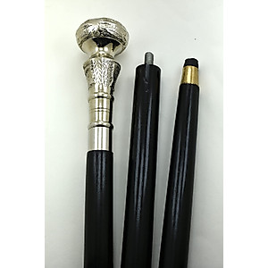 Antique home Nautical Gift Shop Handmade Brass Victorian Handle Wooden Walking Stick Cane A. silver