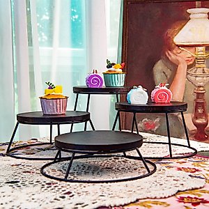 WIWIWISAM Food Display Riser for Party Food Service Display Stands Set of 4,Apply to Party,Dining Bar,Living room or Garden Wood Top & Black Metal Wire