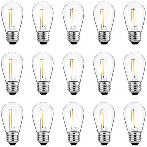 Meconard Outdoor Patio String Light Bulbs, Shatterproof Waterproof S14 LED Replacement Bulbs for Outdoor String Lights, 1W LED Bulbs Equal to 11W Incandescent, 2200K Warm White, E26 Base, Non-Dimmable