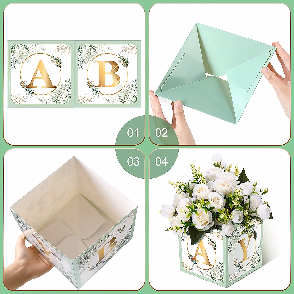 Bucherry 6 Pcs Baby Shower Party Decorations Baby Flower Boxes Centerpiece Rustic Table Display with Letters Gender Reveal Party Favor Block Holder(Green,Sage Green Leaf)