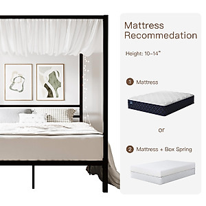 ikalido Full Size Metal Canopy Bed Frame, Modern Four-Poster Platform Bed Frame, Mattress Foundation, Under-Bed Storage Space, No Box Spring Needed, Black