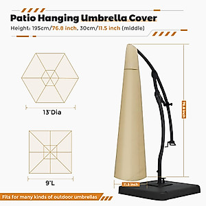 Uthem Patio Umbrella Parasol Cover - 600D Waterproof Outdoor Style Umbrella Cover - Fits Patio Offset Cantilever Umbrella 9-13 Ft, Begie Umbrella Cover