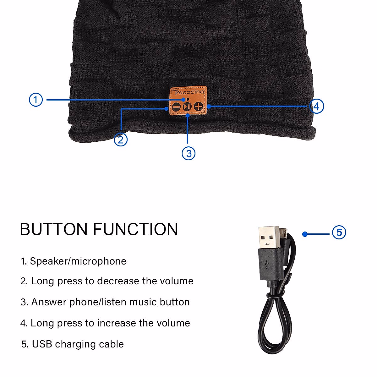 Wireless Beanie for Men, Smart Music Knit Winter Hat with Speaker Mic for Fitness Outdoor Sports, Black