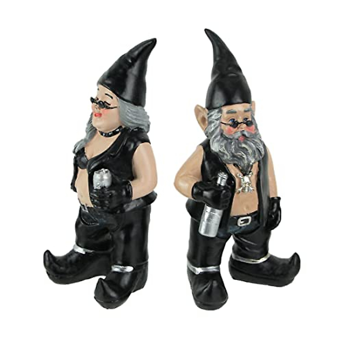 Gnoschitt and Gnofun Thirsty Biker Garden Gnome Statues 7.5 Inches High Funny Indoor Outdoor Figurines
