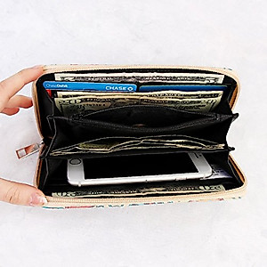 RIAH FASHION Geometric Print Zip Around Wallet - Card Phone Slot Zipper Purse Chevron, Cork, Crochet, Camo, Stripe, American Flag (Sports - BaseballSports)