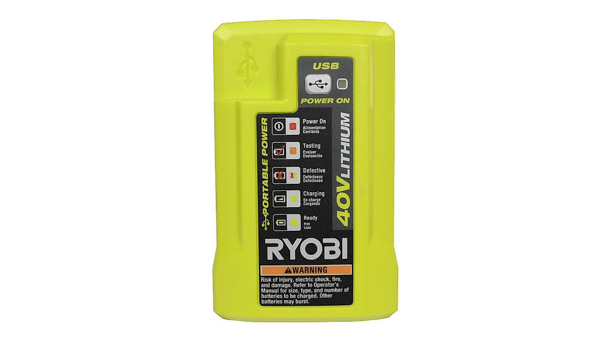 Ryobi 40V Battery Charger with USB Plug - Compact & Durable
