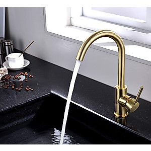 High Arch Kitchen Faucet Brushed Gold,360 Degree Swivel Spout Kitchen Sink Faucet Hot and Cold Water Mixer, Modern Lead-Free Commercial Bar Sink Faucet fit for 1 Hole Single Handle Faucet Anti-Rust