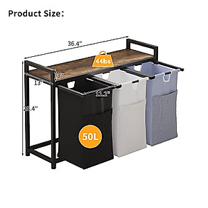 LIVEHOM Laundry Basket Three Laundry Hamper with Removable Bags, Fabric Handles, Large Top Shelf and Laundry Bag for Bathroom, Dorm, Laundry Room