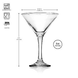 Glaver's Martini Glasses Set of 4 Cocktail Glasses, 6 Ounce Premium Strong Lead-Free Glass, Stemmed Margarita Glasses, For Bar, Martini, And More Dishwasher Safe