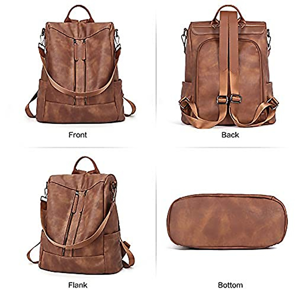 BROMEN Backpack Purse for Women Anti Theft Bookbag Leather Purses Fashion Shoulder Handbag Brown