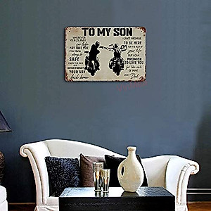 Dad and Son Biker to My Son Vintage Metal Sign Wall Decor for Bars Restaurants Cafes Pubs 12x8 Inch (White-225)
