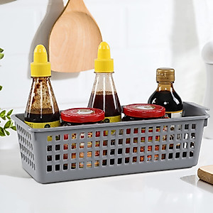 Yuright 12 Pack Narrow Baskets for Storage, Grey Small Plastic Storage Baskets